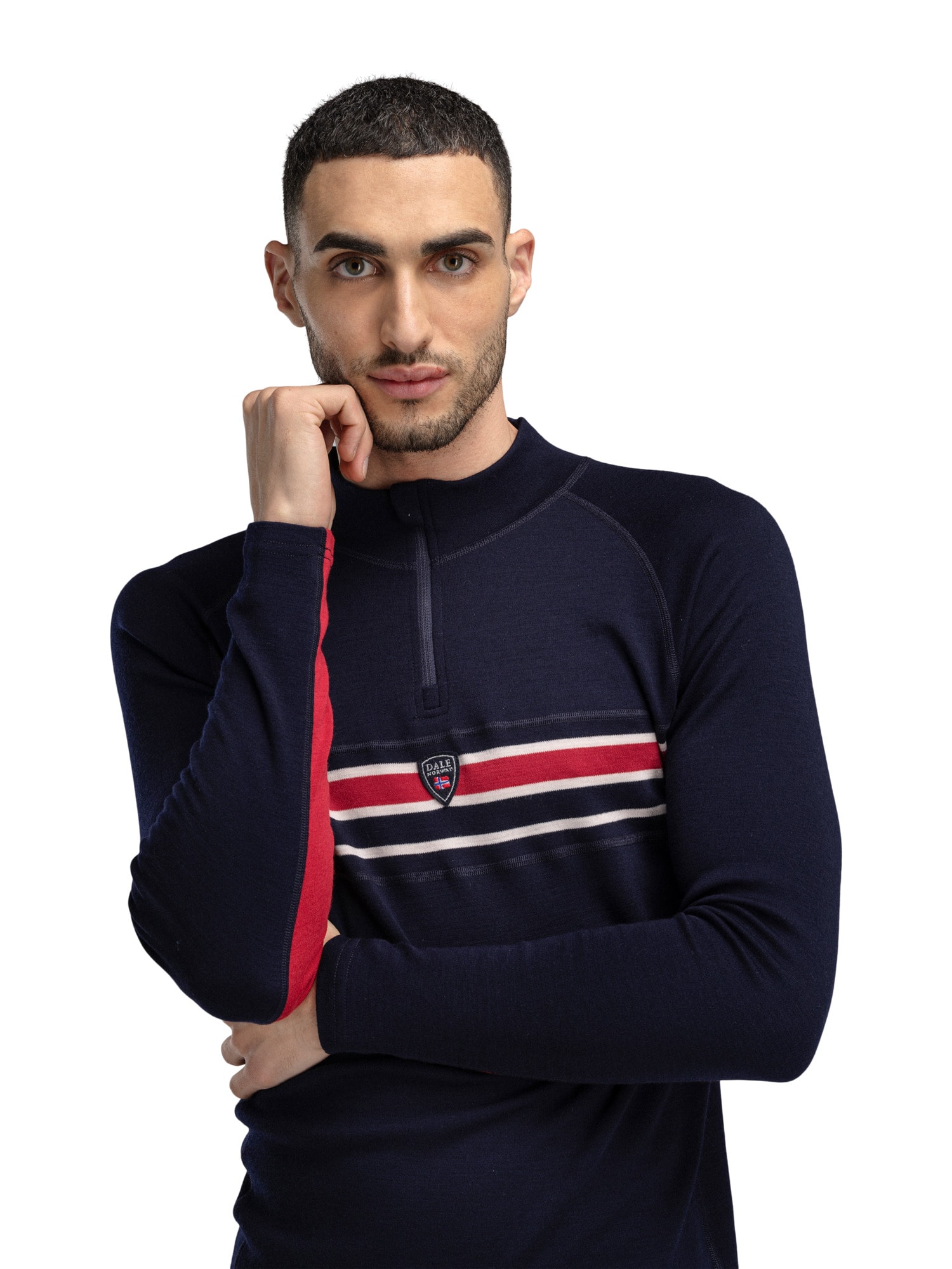 Aksla Masculine Baselayer Half zip Navy Red OffWhite - Dale of Norway