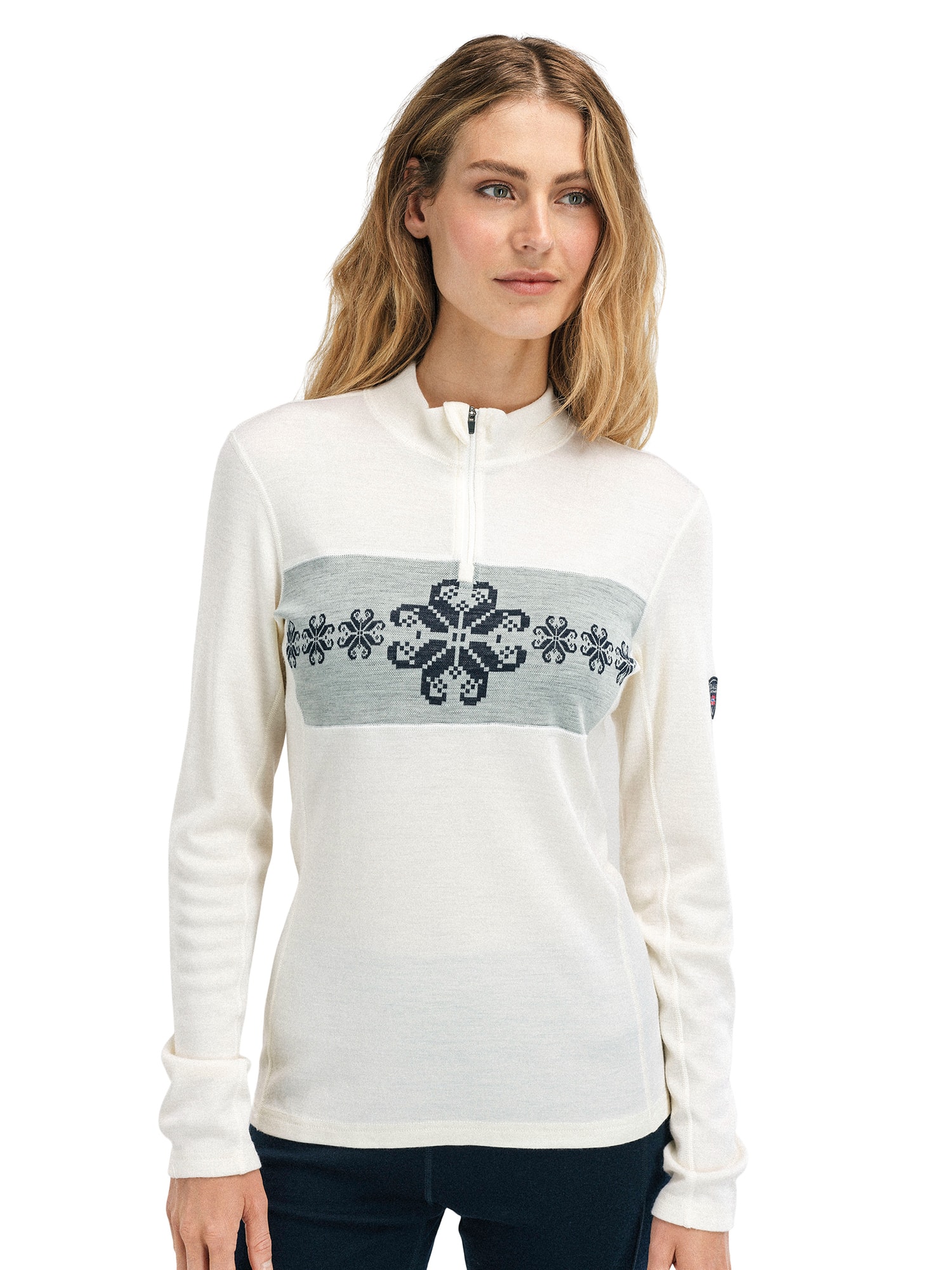 Falkeberg Feminine Baselayer Half zip Offwhite navy - Dale of Norway