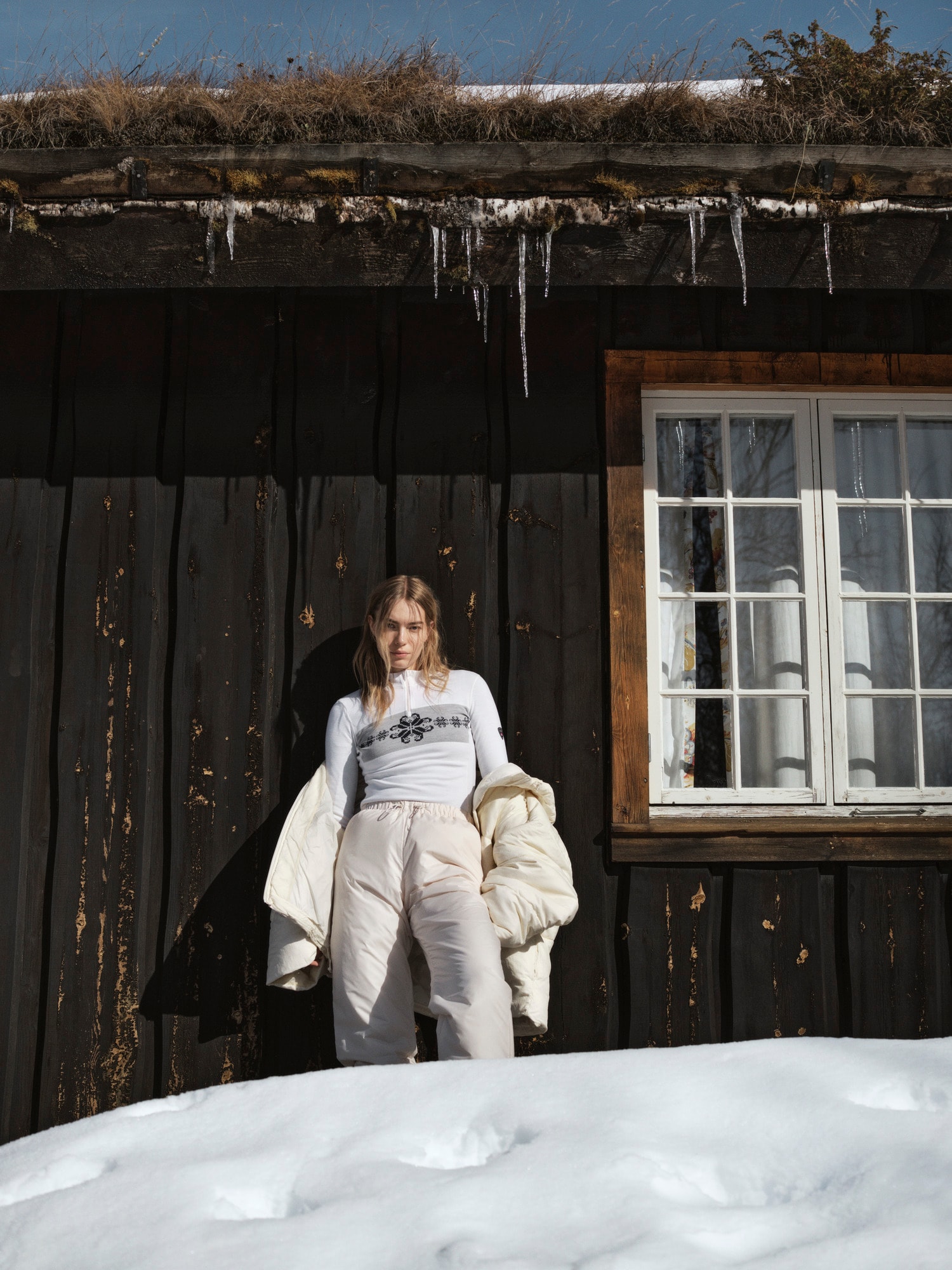 Falkeberg Feminine Baselayer Half zip Offwhite navy - Dale of Norway