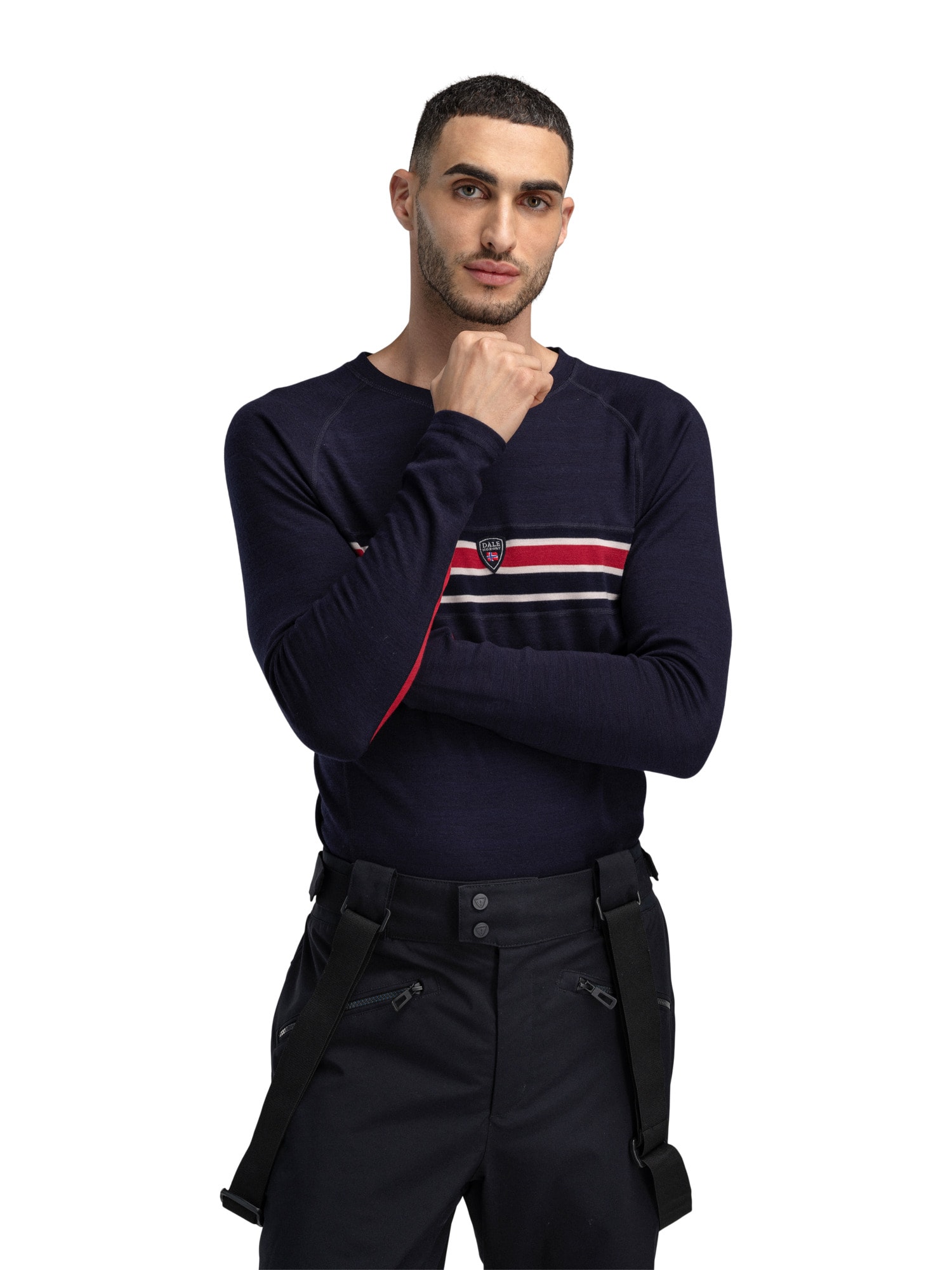 Aksla Masculine Baselayer Crew neck Navy Red OffWhite - Dale of Norway