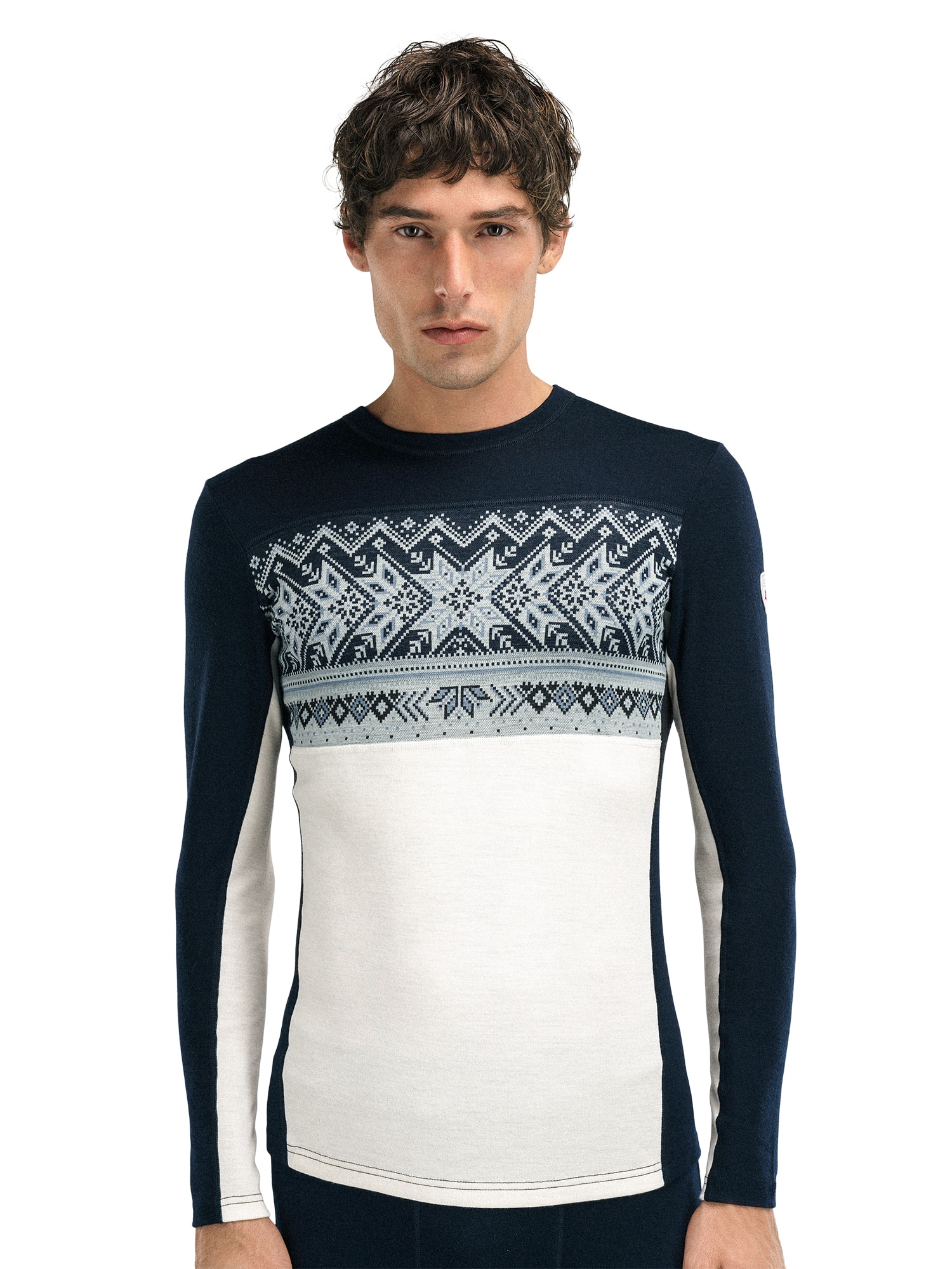 Vail Masculine Baselayer Crew neck Offwhite Navy - Dale of Norway