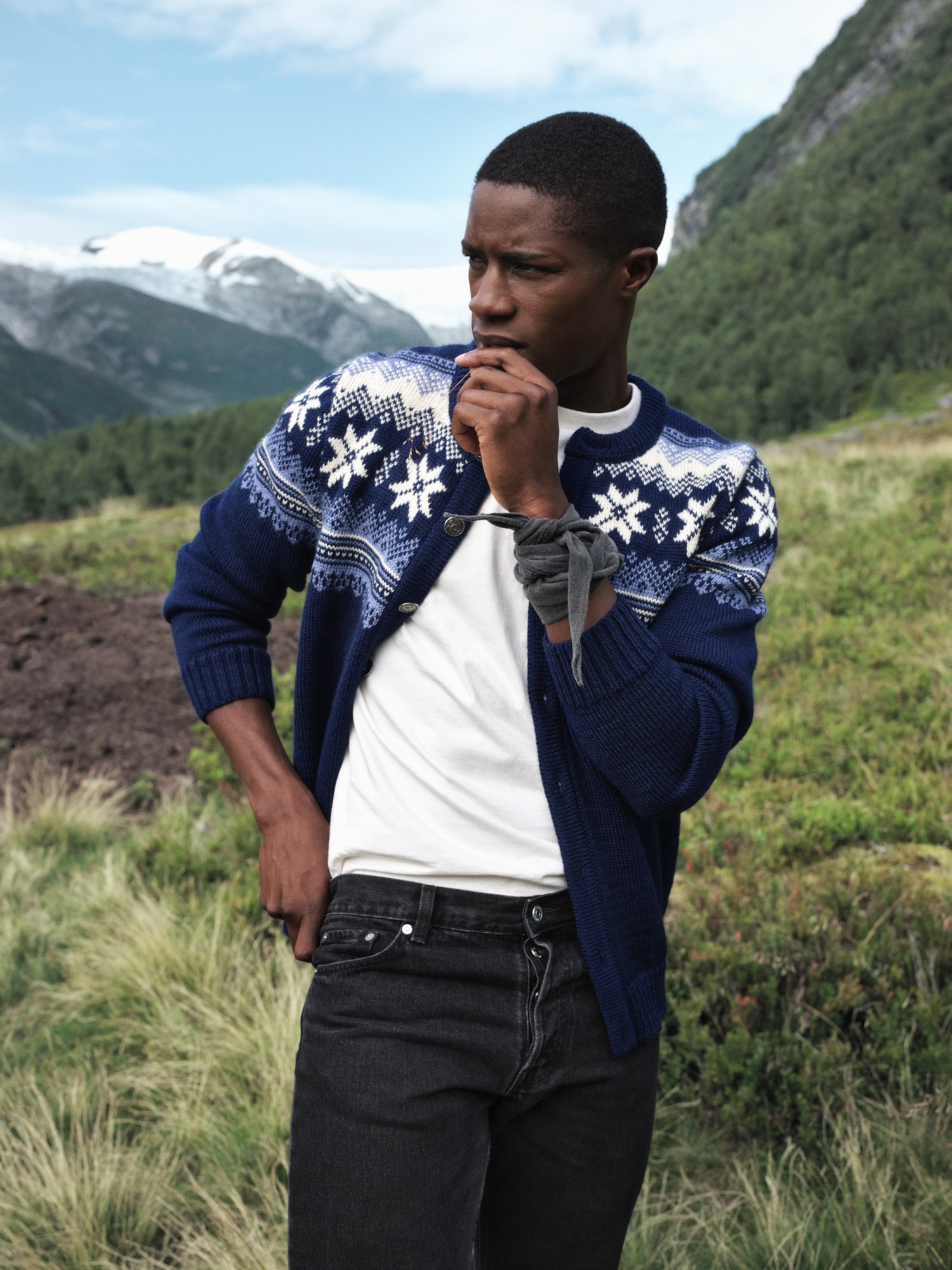 Veafjord Masc Jacket Navy Blue Shadow Cream - Dale of Norway