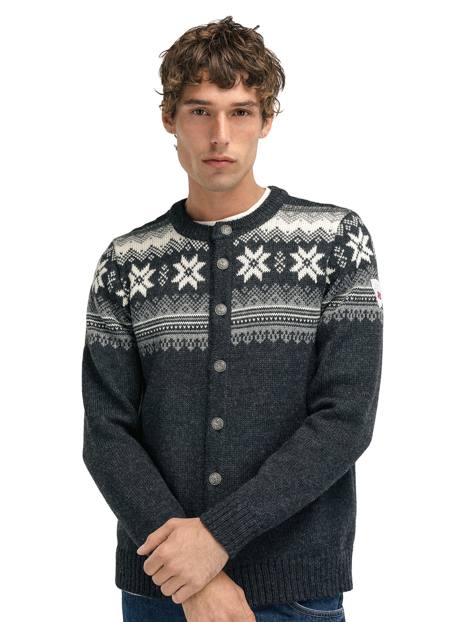 Veafjord Masc Jacket Dark Charcoal Smoke Cream - Dale of Norway