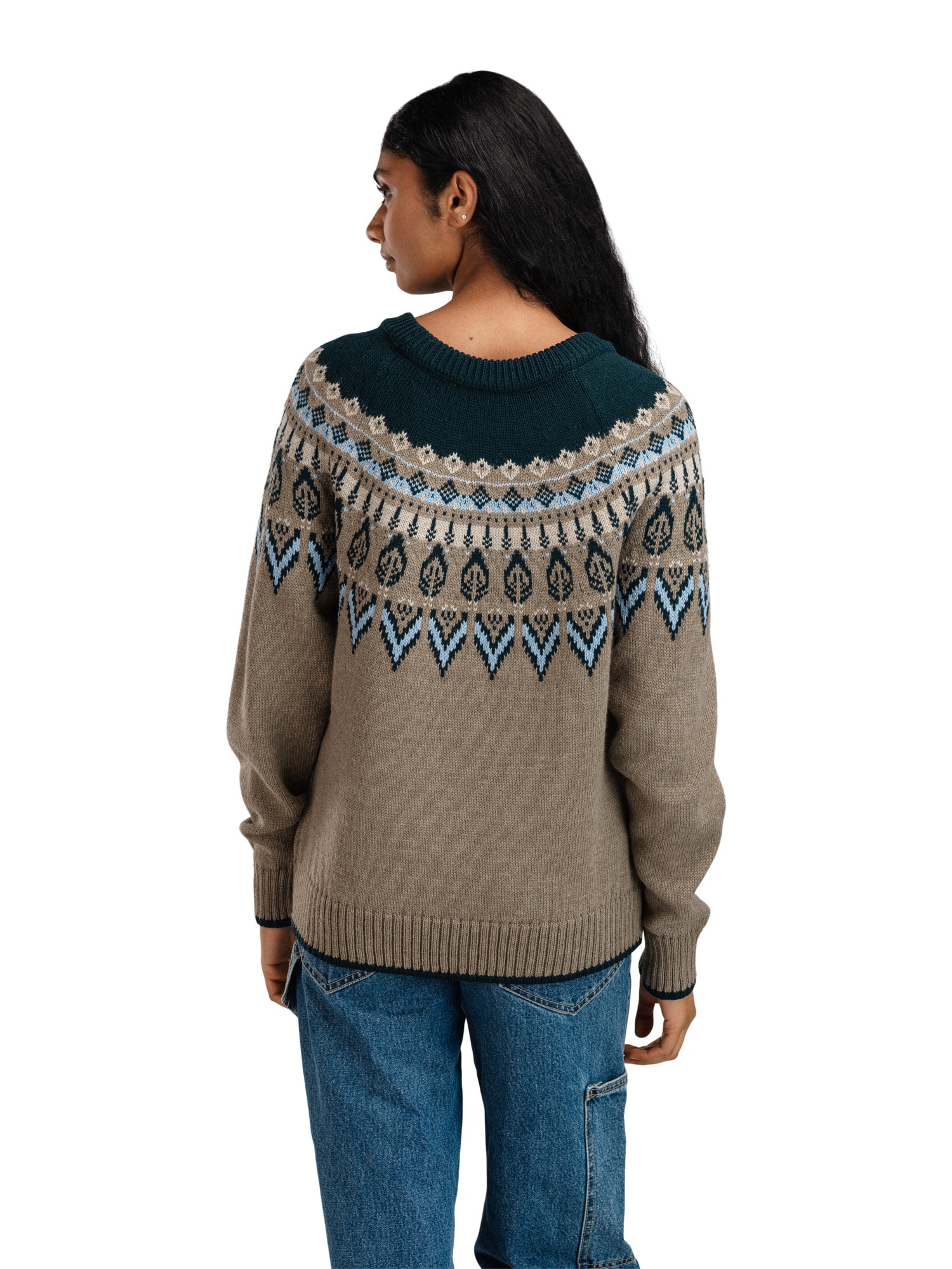 Sula Fem Sweater Mountainstone Pinegreen Iceblu - Dale of Norway